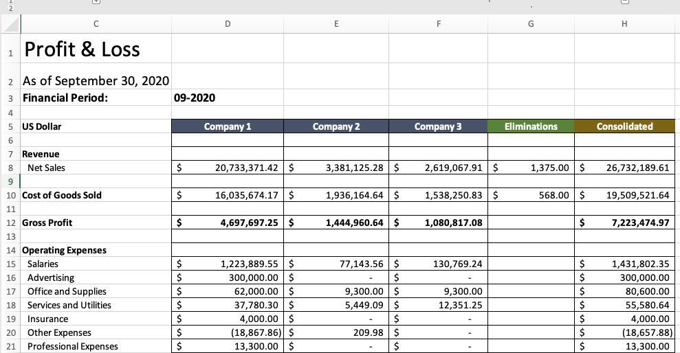 Excel For Consolidated Reporting with Eliminations Velixo