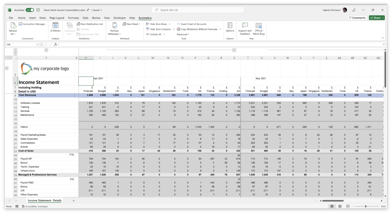 Excel For Consolidated Reporting with Eliminations Velixo