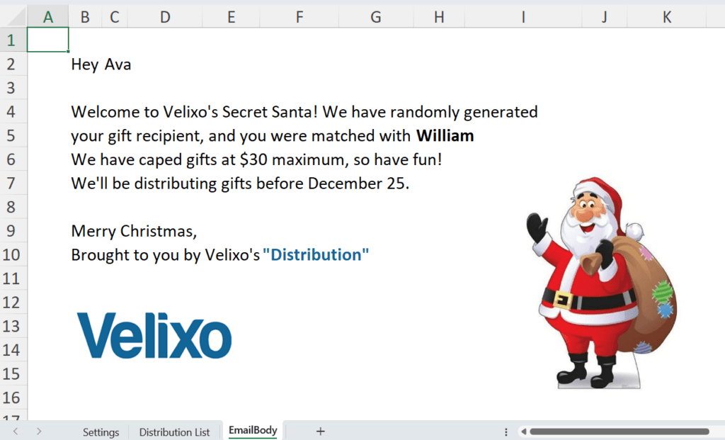 Automating Secret Santa with Velixo and Excel